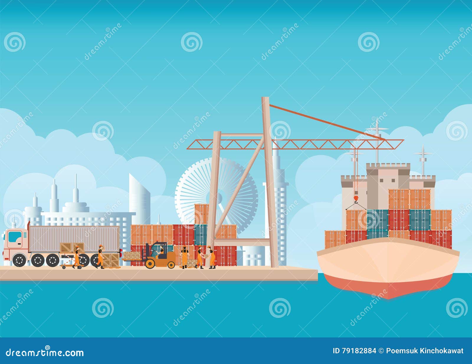 Sea Freight Cargo Container Sailing Ship Cartoon Vector Illustration ...