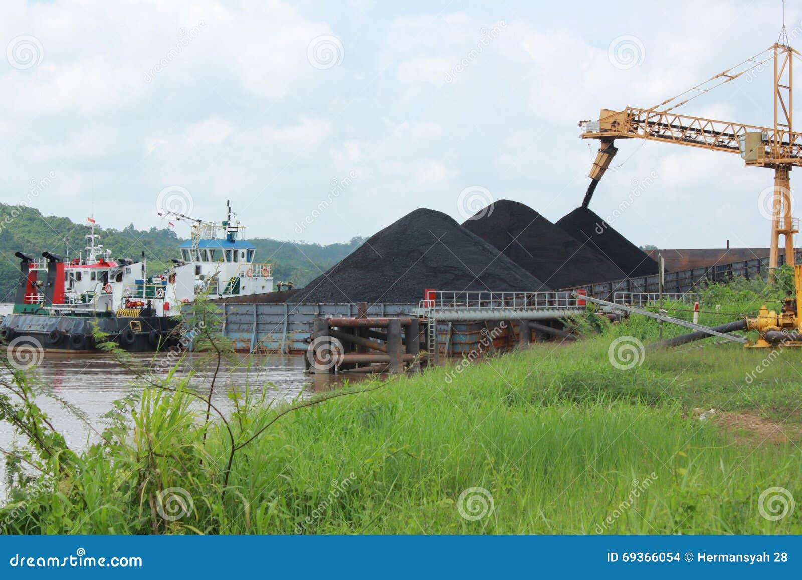 Loading from Conveyor To Barge Stock Photo - Image of commerce, float ...