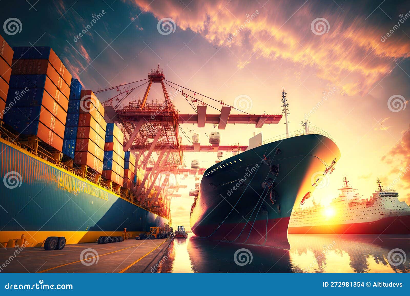 Loading by Cranes of Cargo Ship at Berth, Global Business Logistics ...