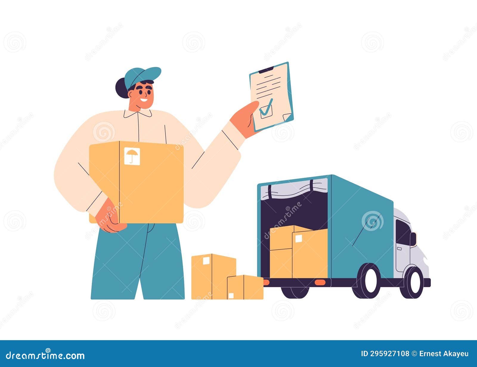 Loading Delivery Truck, Checking Cargo and Transport Document. Goods in ...