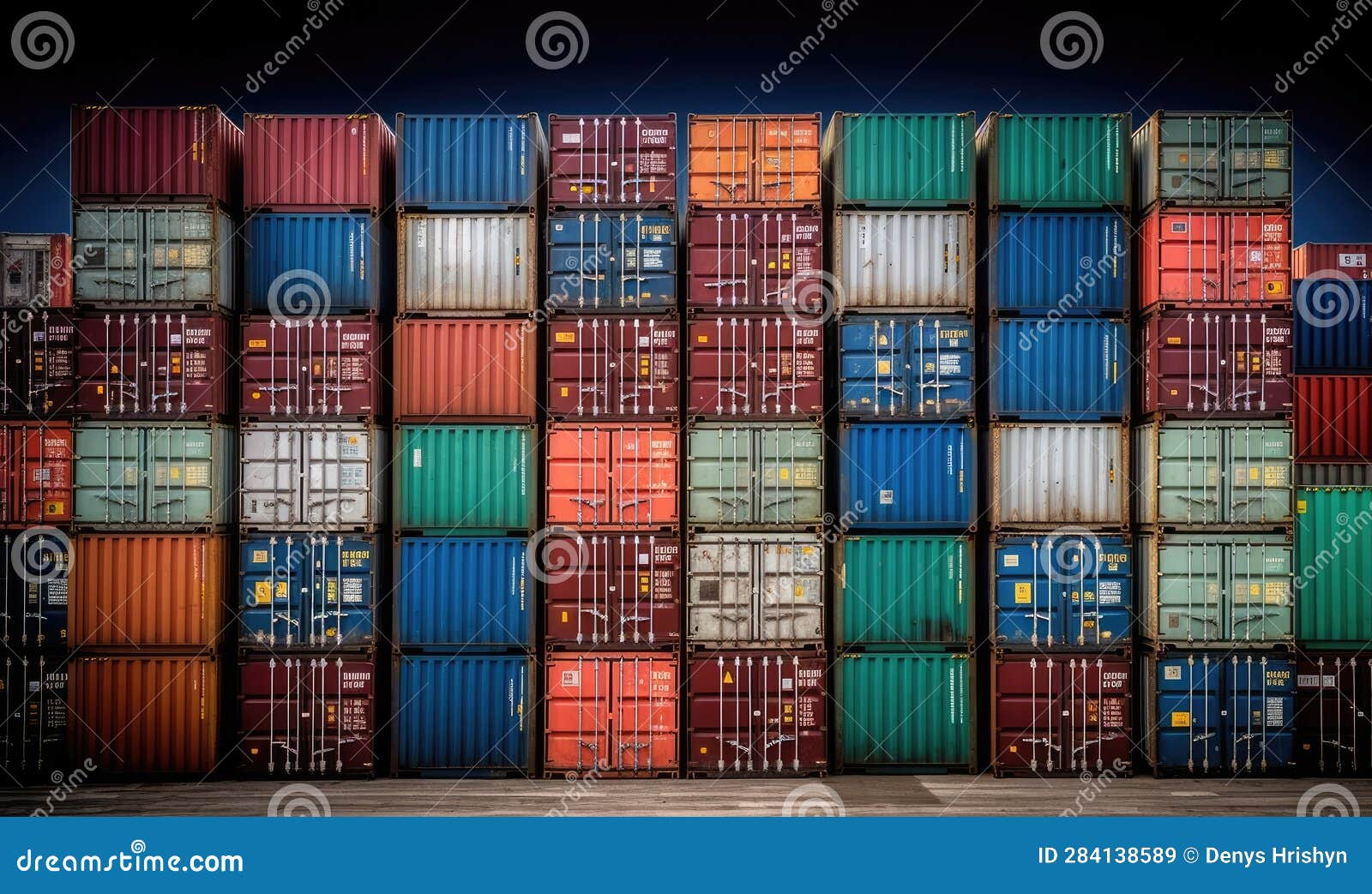 Loading Dock with Rows of Container Trucks and Shipping Containers ...