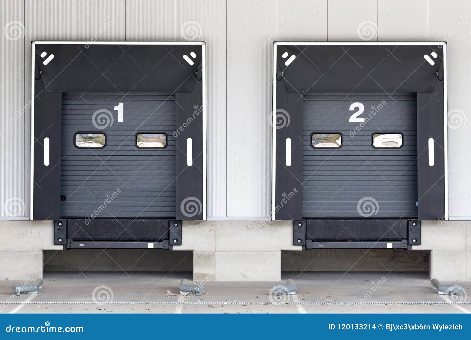 Loading Docks For Trucks In Warehouse, Angle View Stock Photography ...