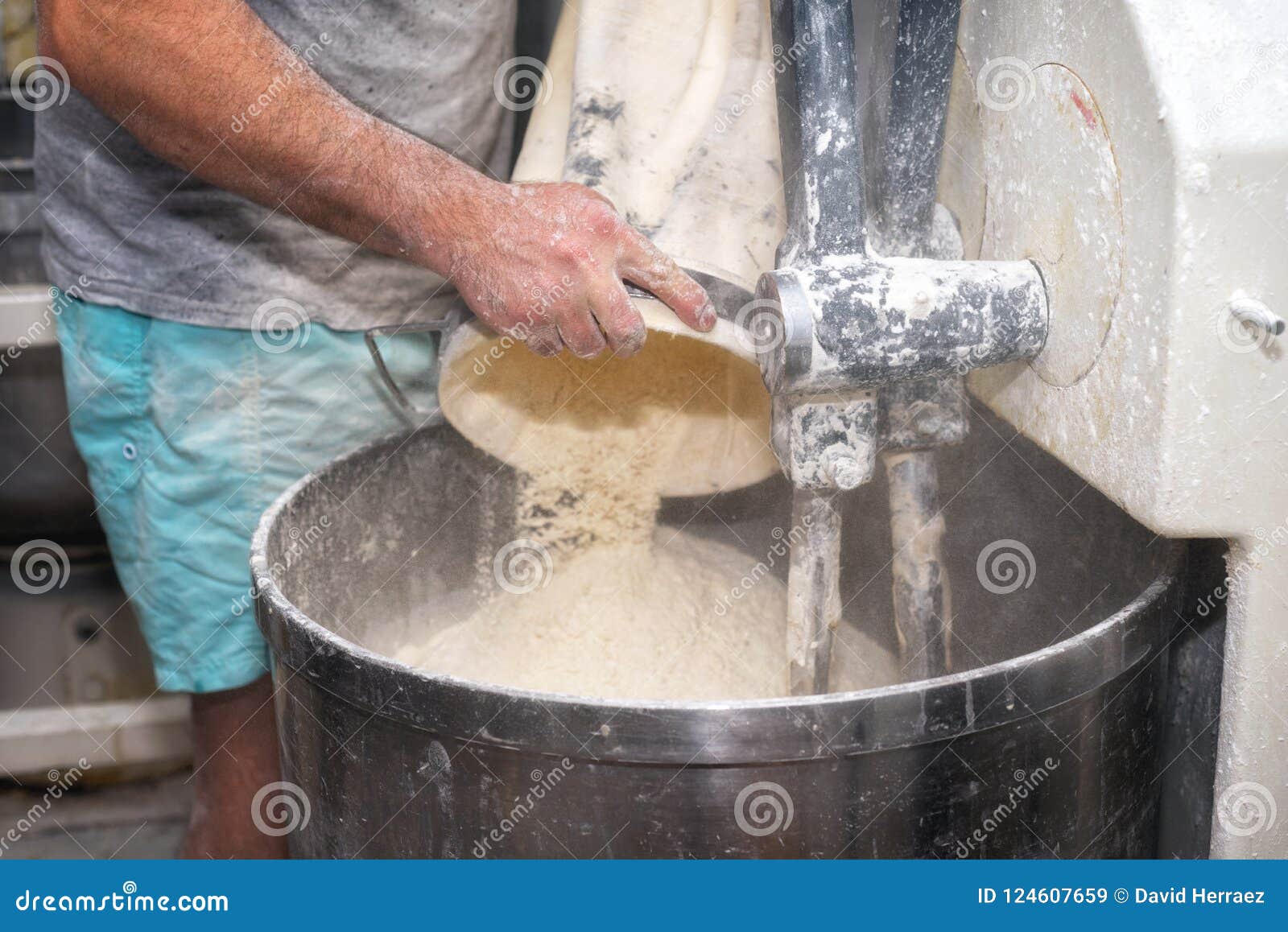 Loading Flour into an Industrial Bakery Dough Mixer. Stock Image ...