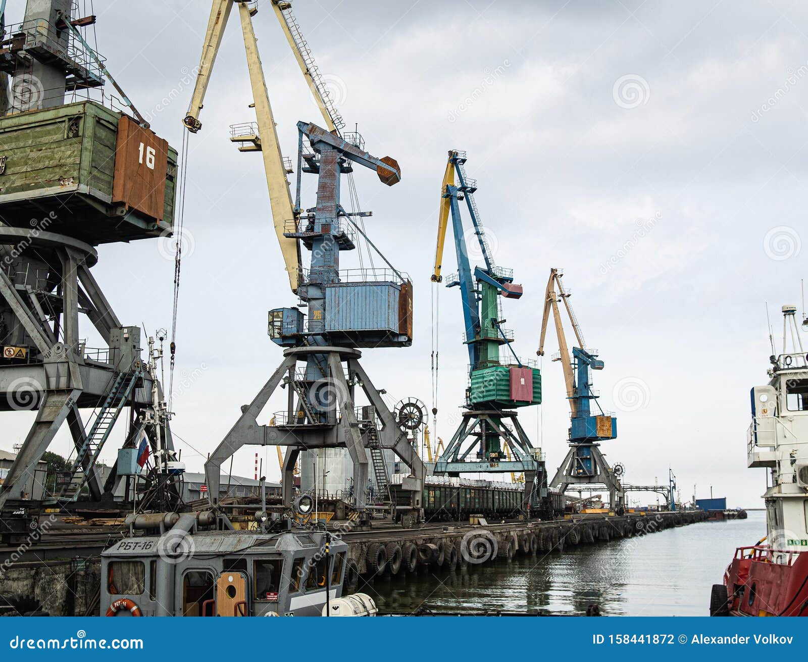 Loading into the Freight Train at the Port with the Help of Powerful ...