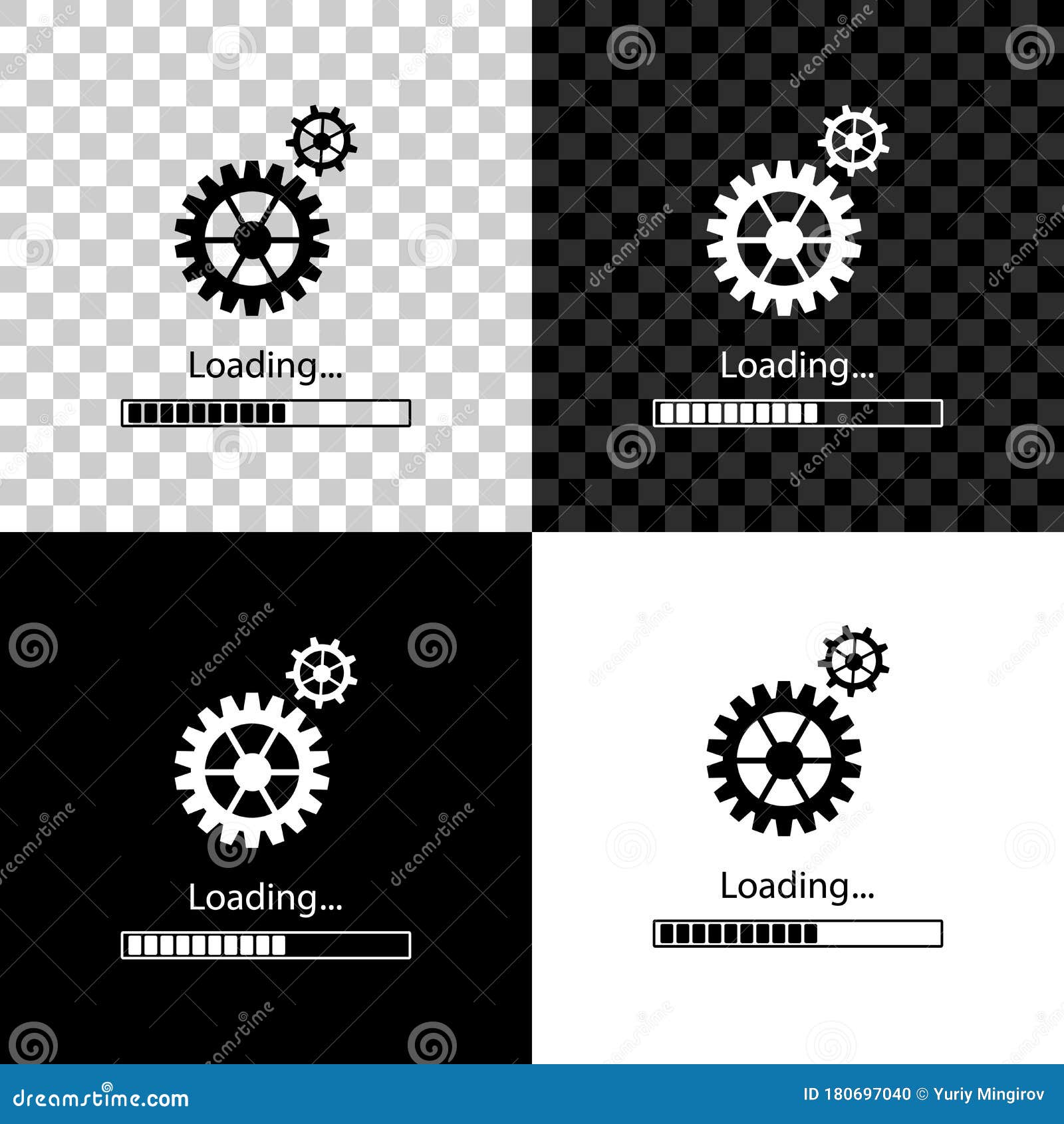 Loading And Gear Icon Isolated On Black, White And Transparent ... Loading And Gear Icon Isolated On Black, White And Transparent ...
