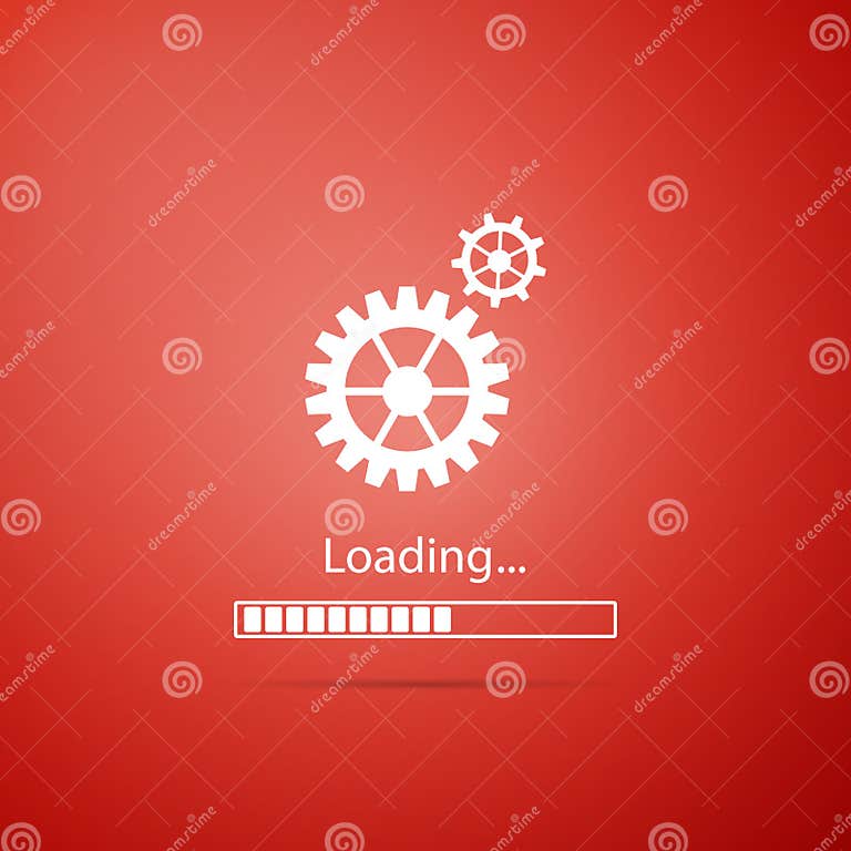 Loading and Gear Icon Isolated on Red Background. Progress Bar Icon ...