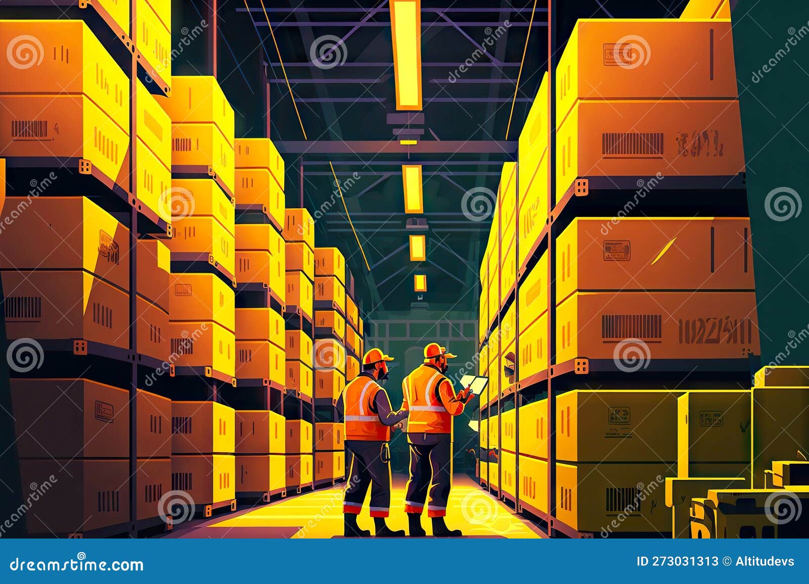 Loading of Goods in Boxes in Corridor in Warehouse Stock Illustration ...
