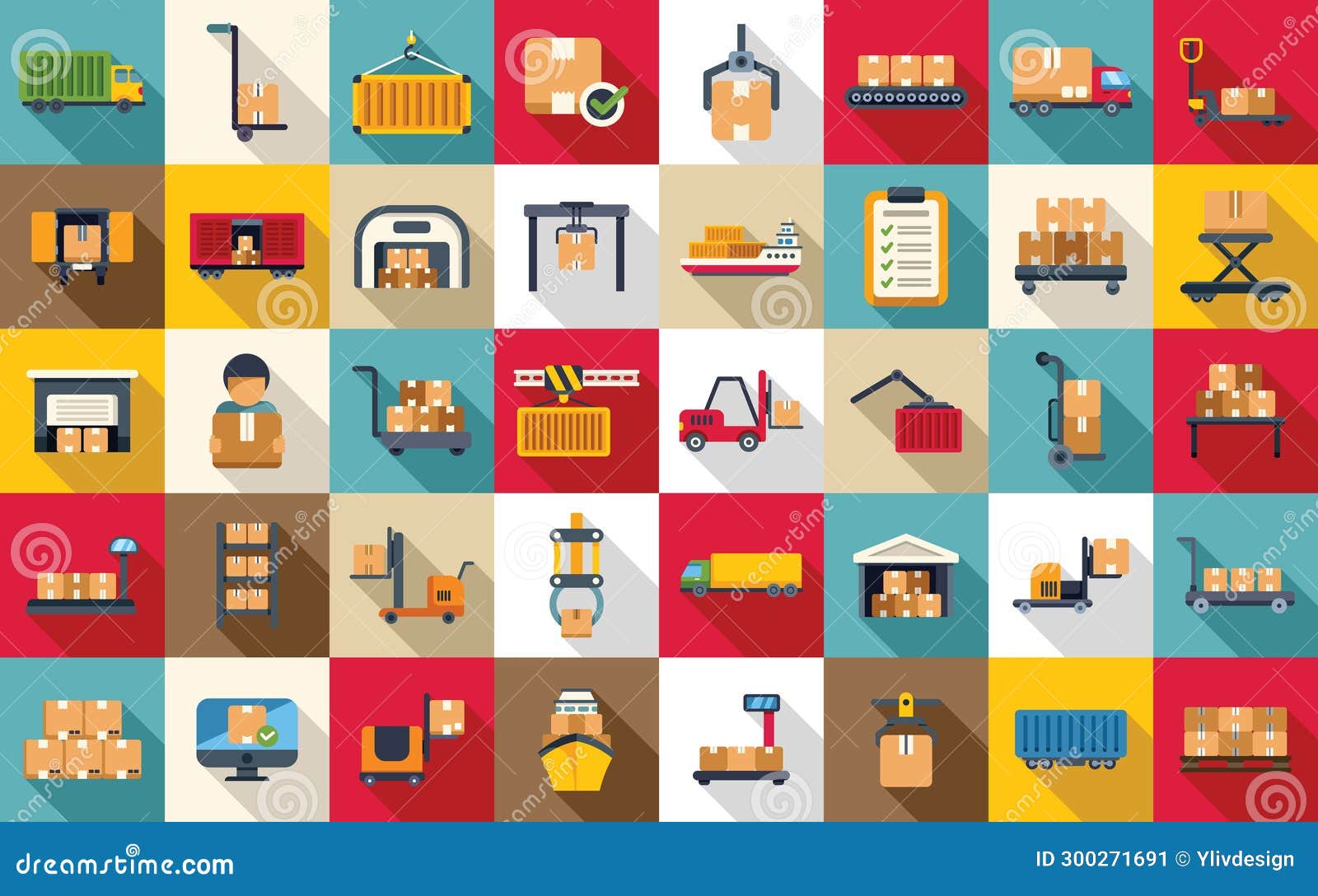 Loading of Goods Icons Set Flat Vector. Delivery Package Box Stock ...