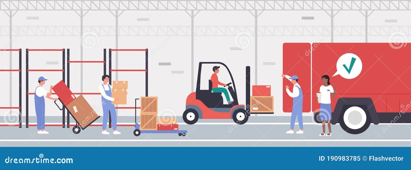 Loading Goods In Warehouse Vector Illustration, Cartoon Flat Worker ...