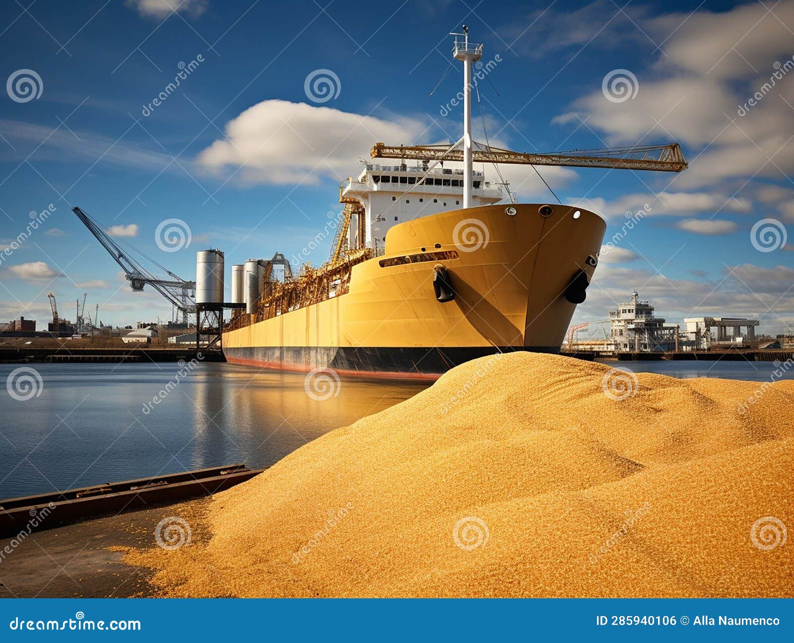 Loading of Grain in the Holds of the Ship Stock Illustration ...