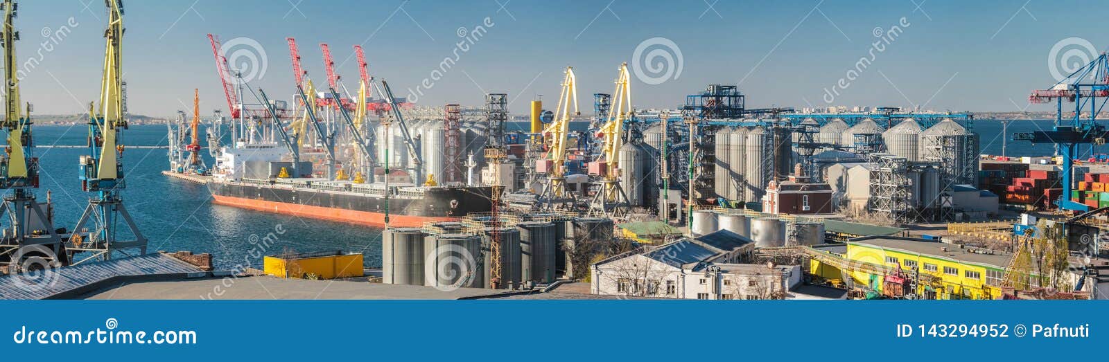 Loading Grain To the Ship in the Port. Panoramic View Stock Photo ...