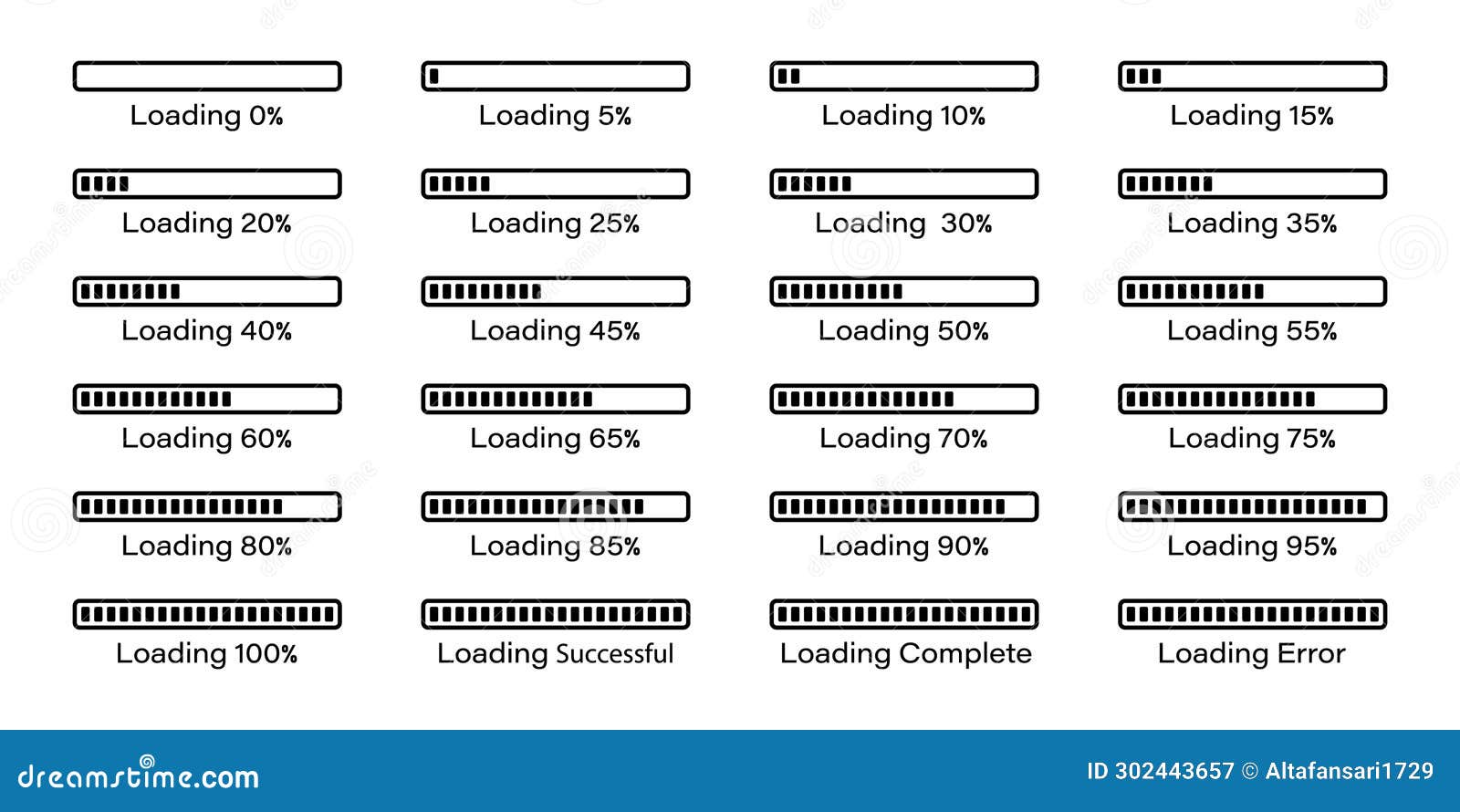 Loading Icon Set 0-100 in Black Colour 2 Stock Vector - Illustration of ...