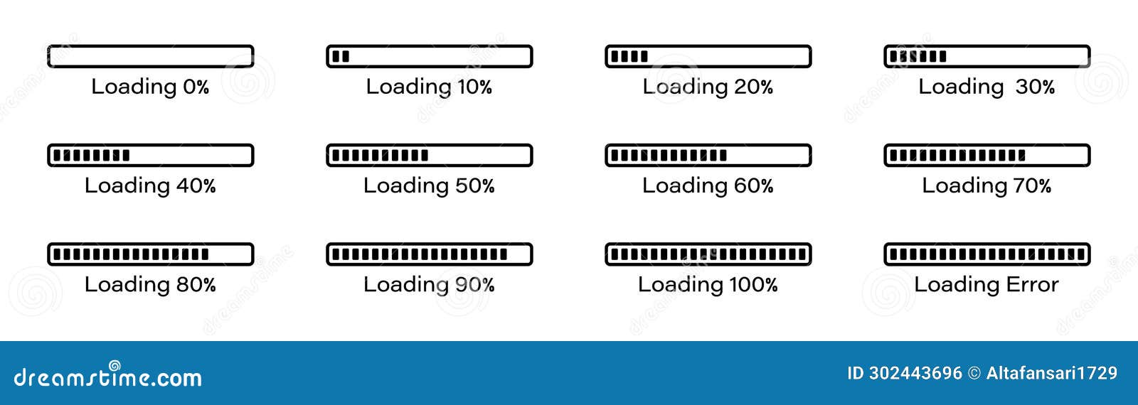 Loading Icon Set 0-100 in Black Colour Stock Vector - Illustration of ...