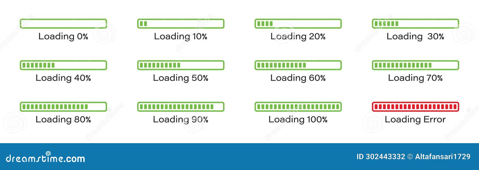 Loading Icon Set 0-100 in Green Colour Stock Vector - Illustration of ...