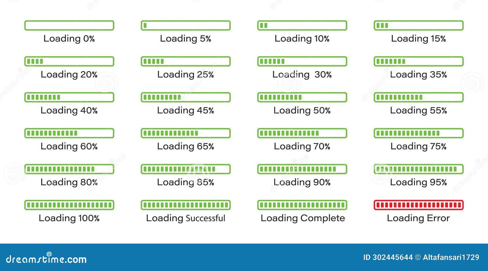 Loading Icon Set 0-100 in Green Colour 2 Stock Vector - Illustration of ...