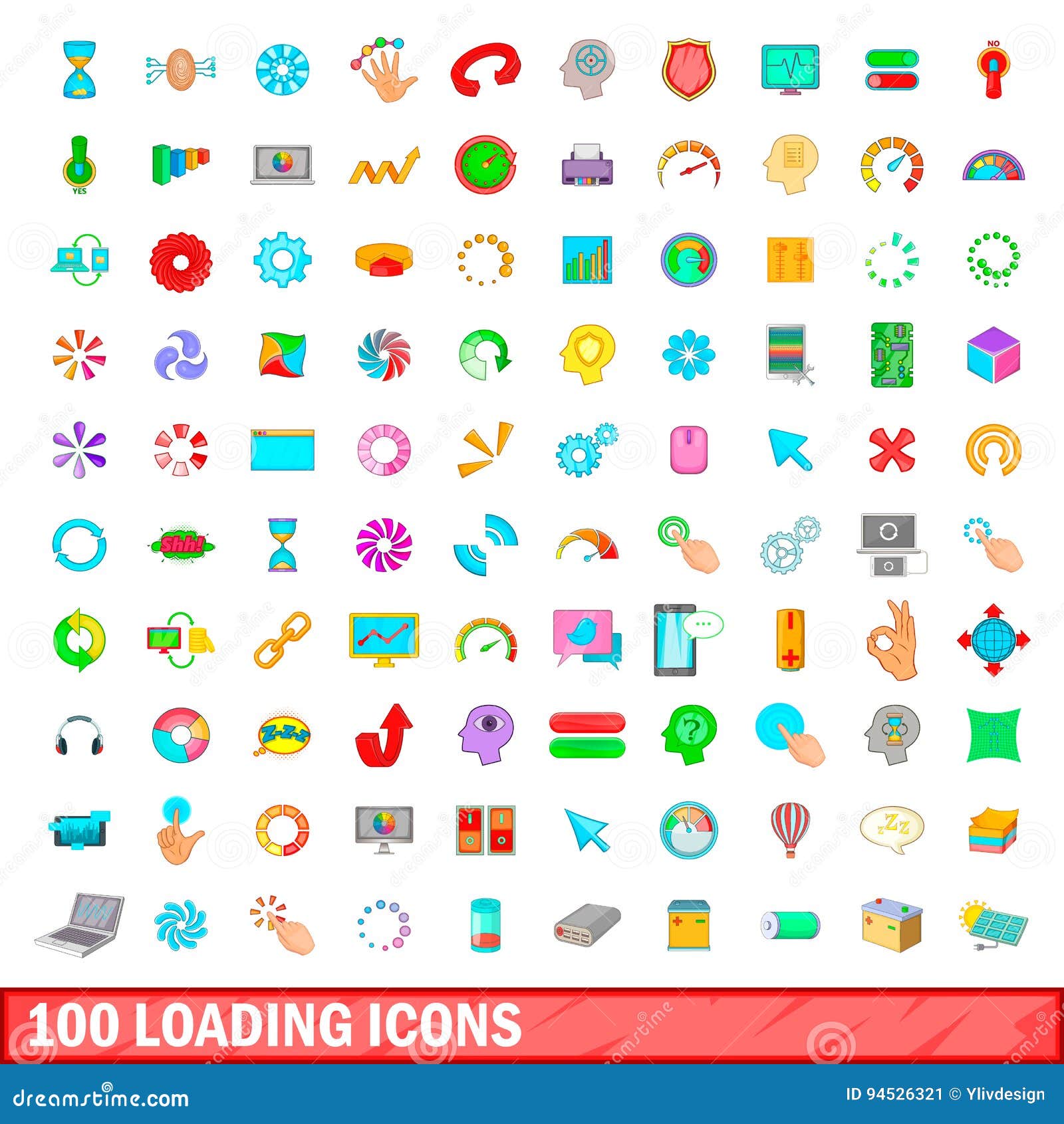 100 Loading Icons Set, Cartoon Style Stock Vector - Illustration of ...