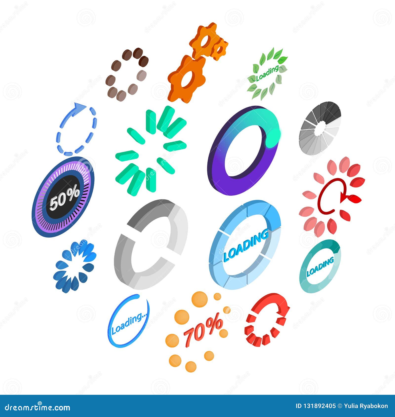 Loading Icons Set, Isometric 3d Style Stock Vector - Illustration of ...