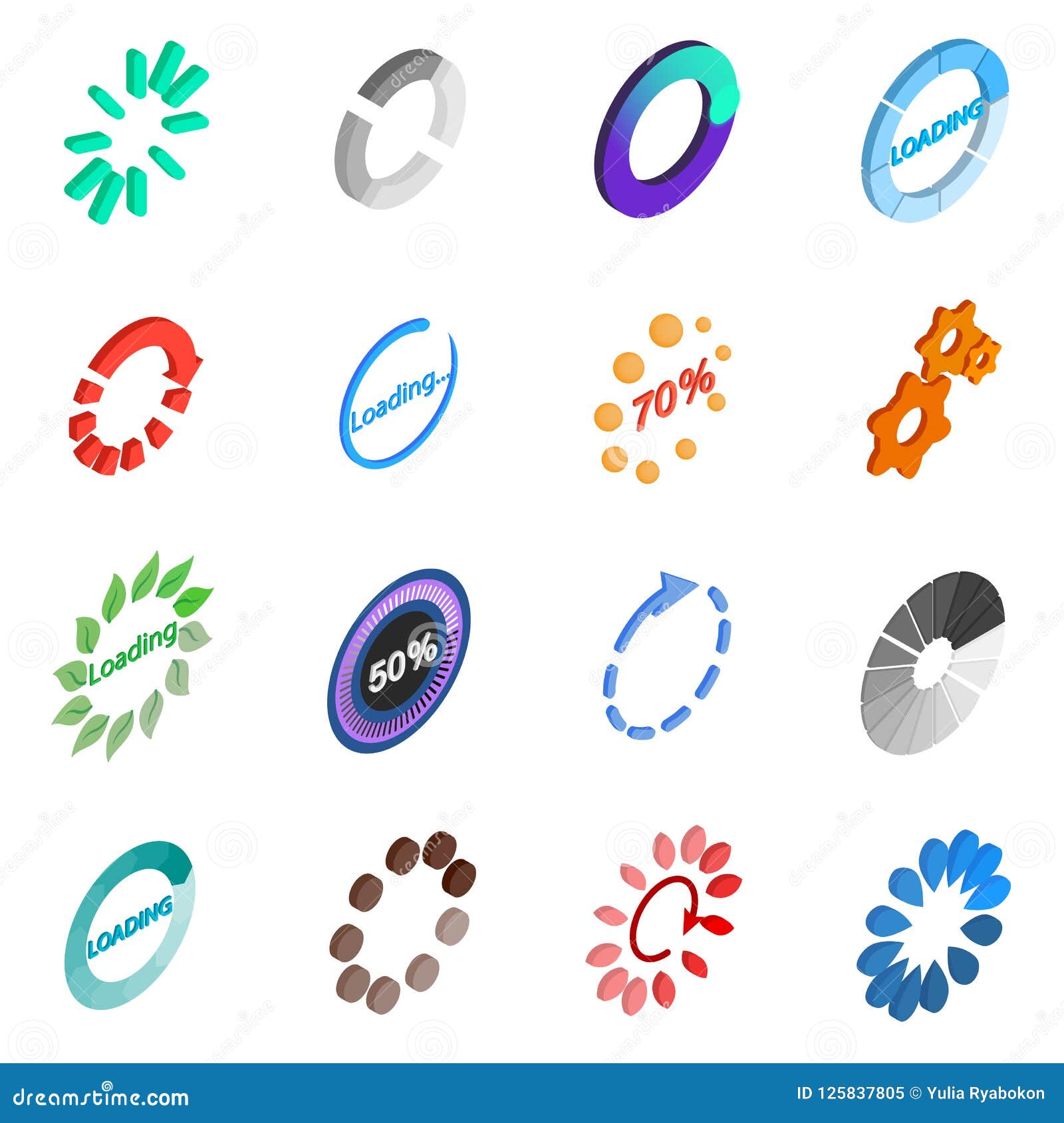 Loading Icons Set, Isometric 3d Style Stock Illustration - Illustration ...