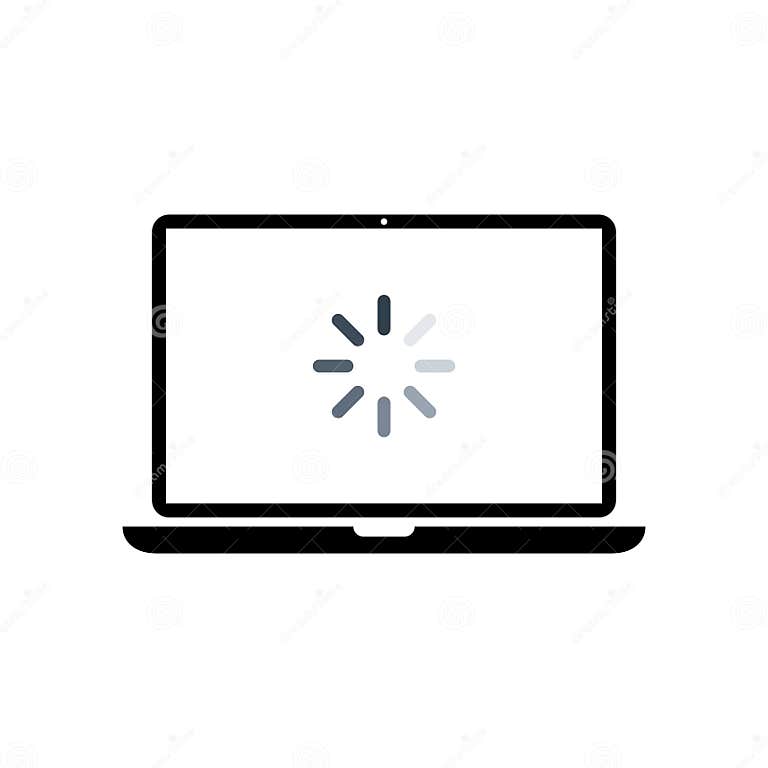 Loading on Laptop Screen Icon Vector. Buffering on Notebook Display ...