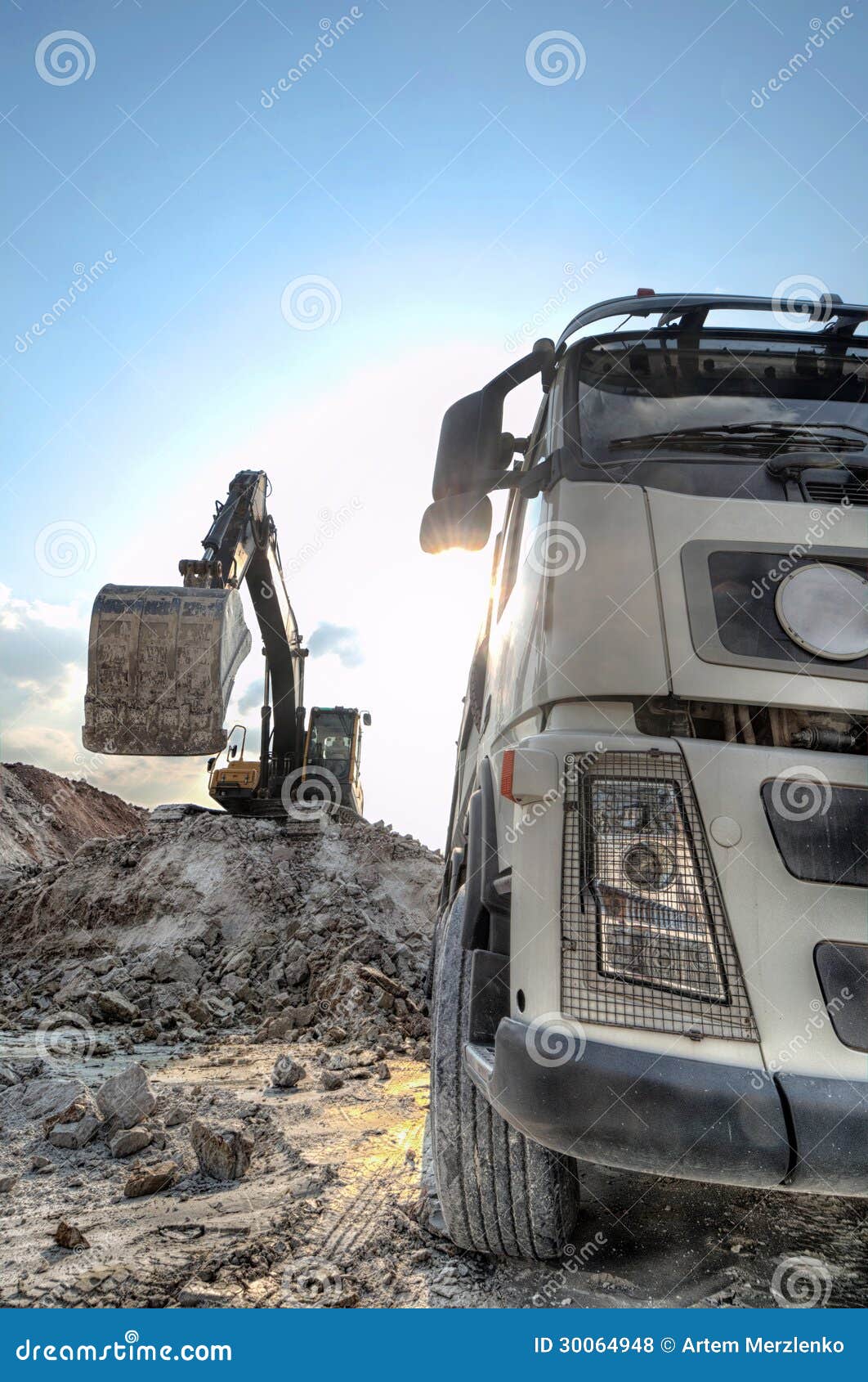Loading a Large Lorry Building Material Stock Photo - Image of earth ...