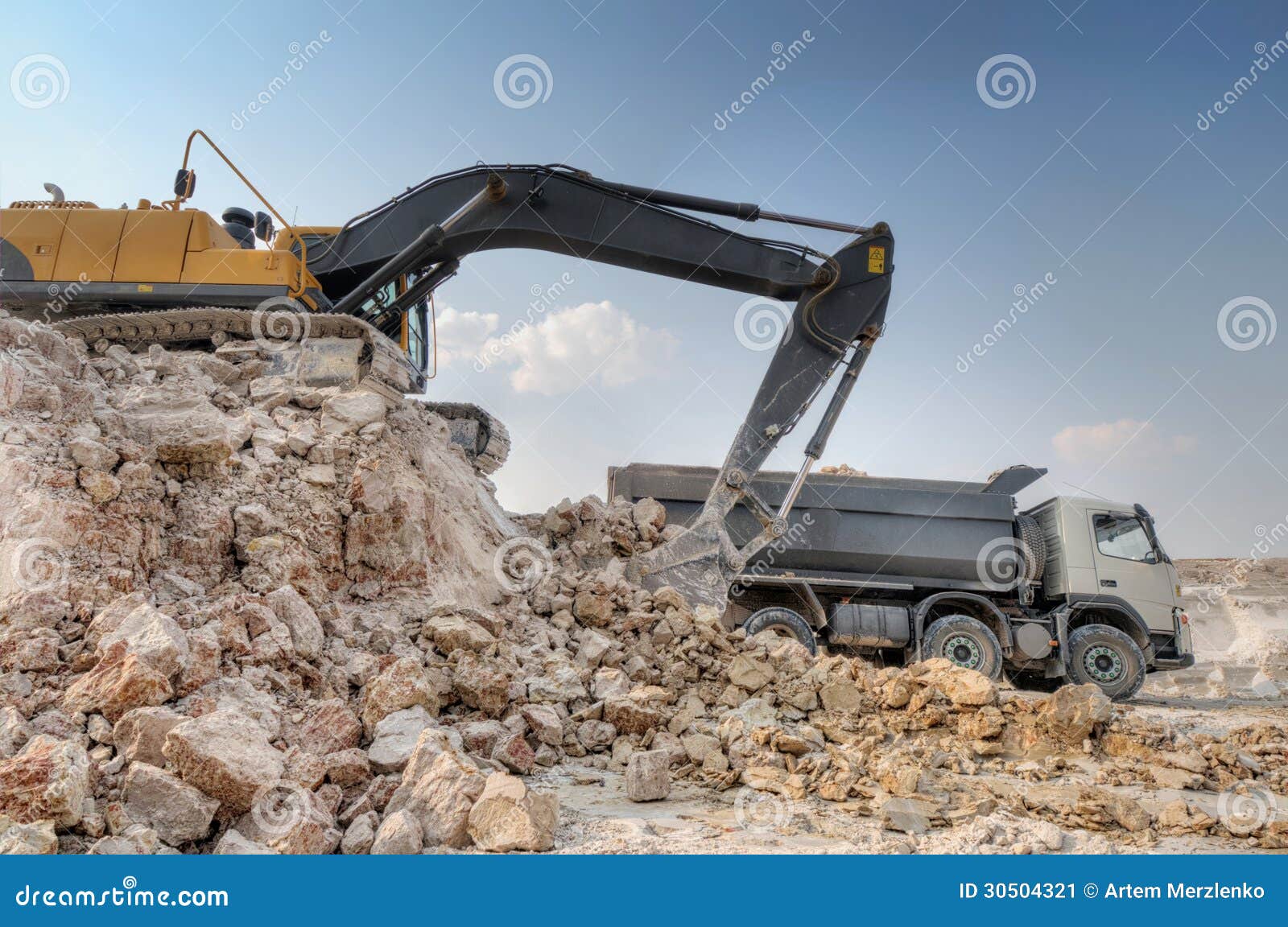 Loading a Large Lorry Building Material Stock Image - Image of gravel ...