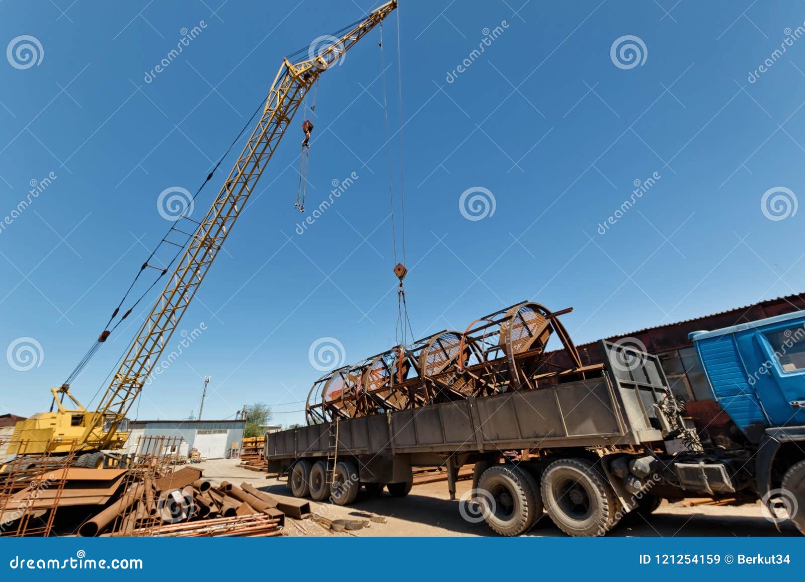 Loading of Large Metal Structures on the Truck with a Crane Stock Image ...