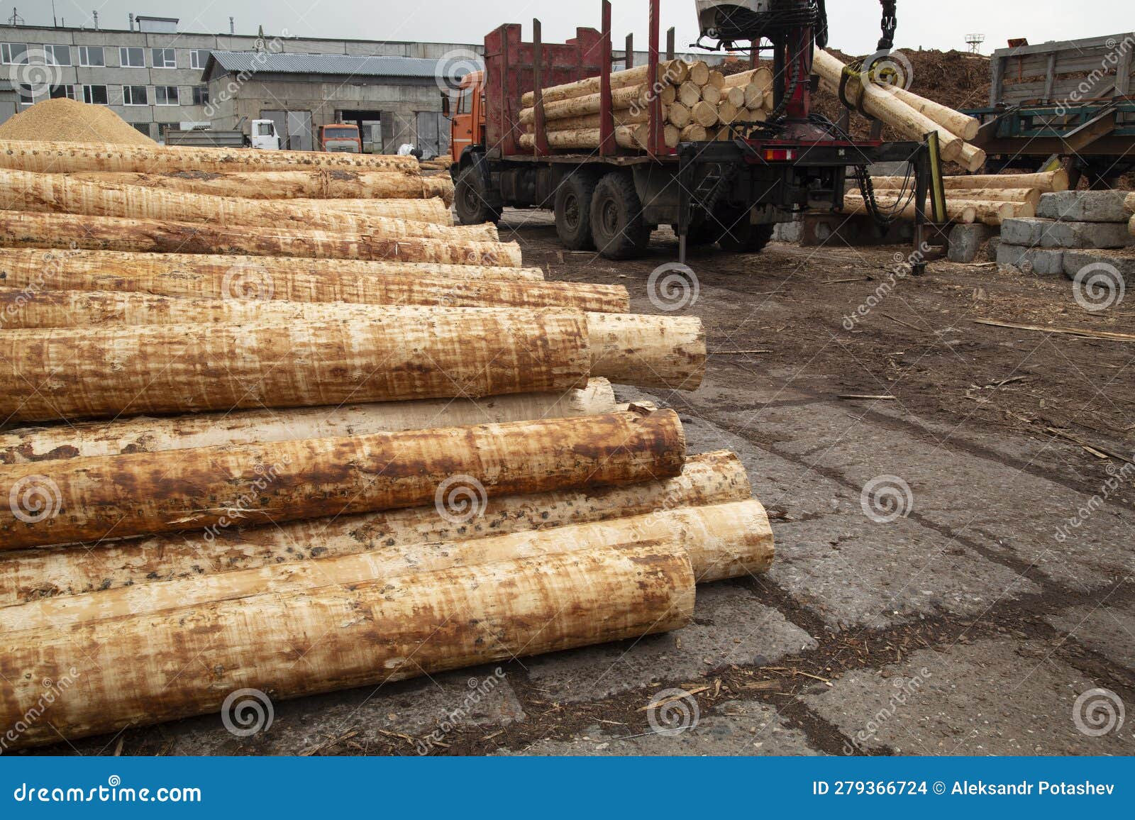 Loading Logs Onto a Logging Truck. Portable Crane on a Logging Truck ...