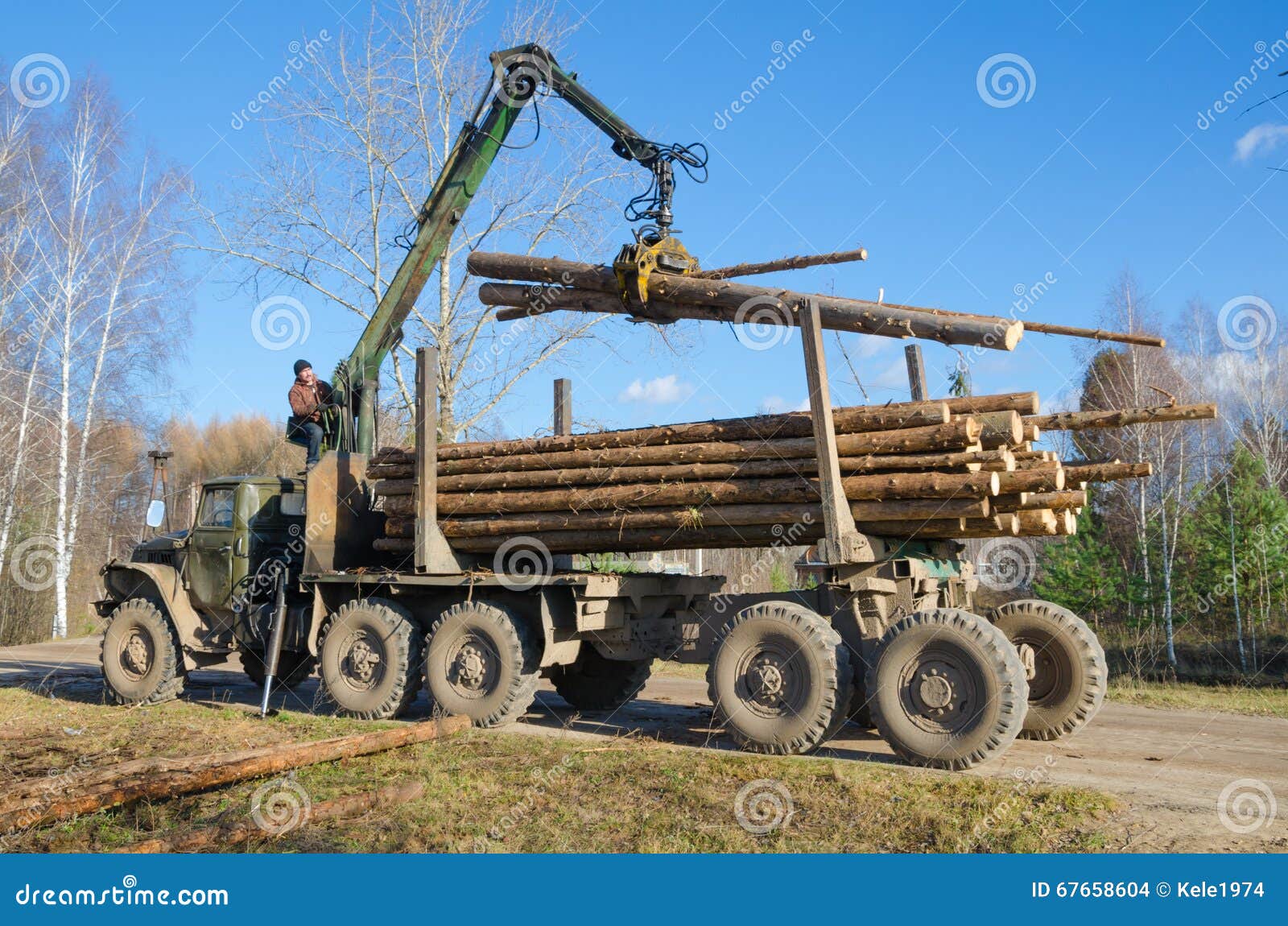 Loading logs onto a stack. editorial stock image. Image of machine ...
