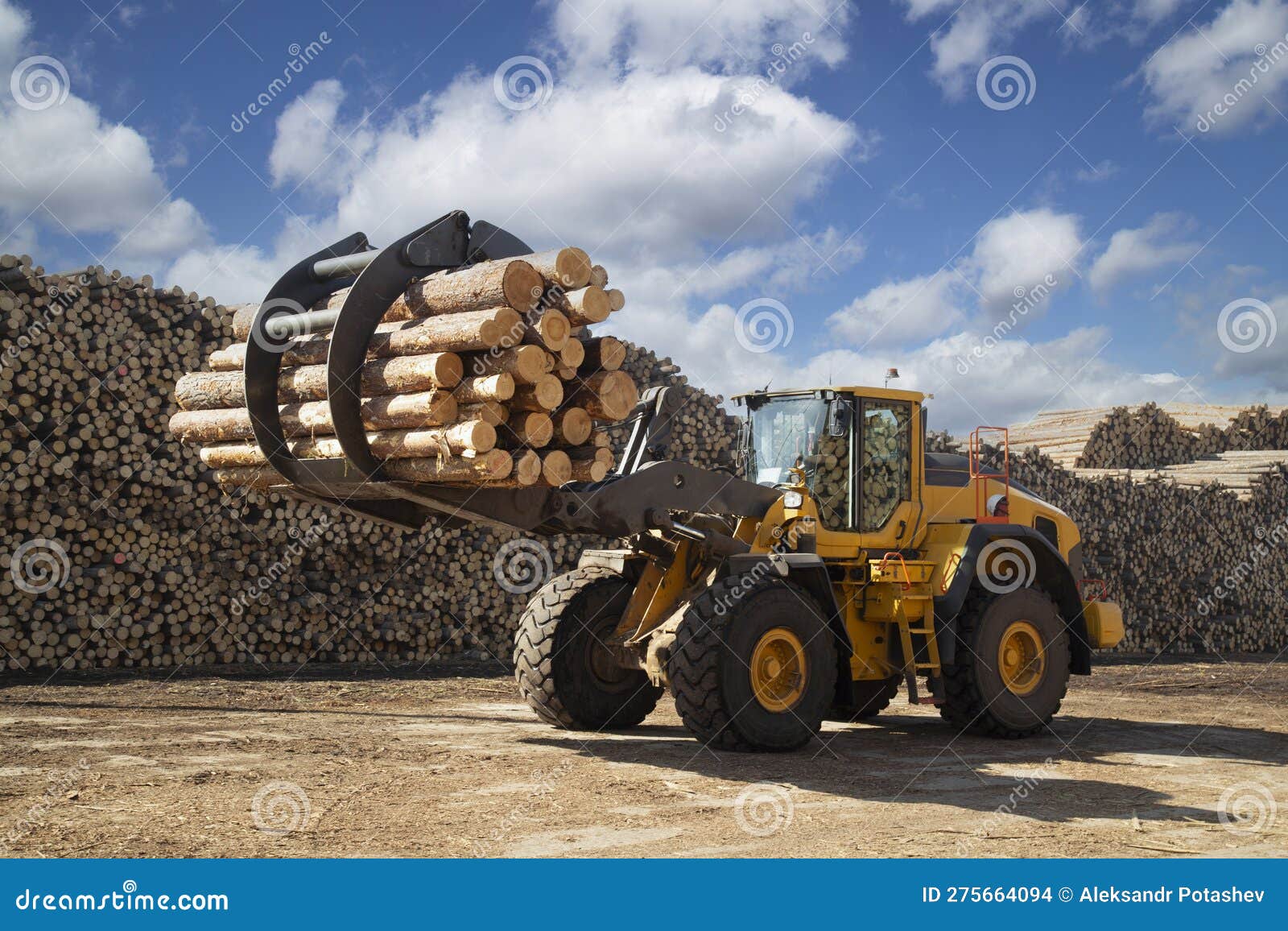 Loading Logs with a Special Loader.Timber Products Warehouse on a ...