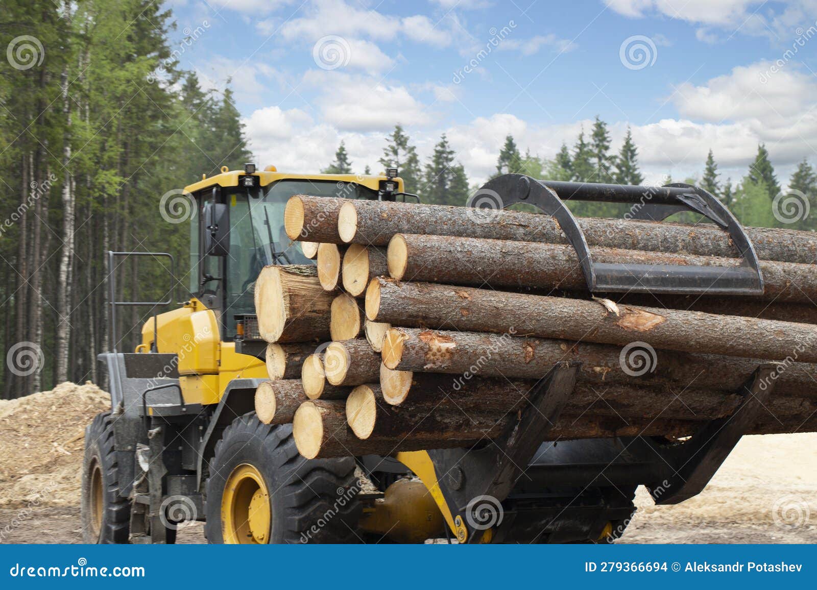 Loading Logs with a Special Loader.Timber Products Warehouse on a ...