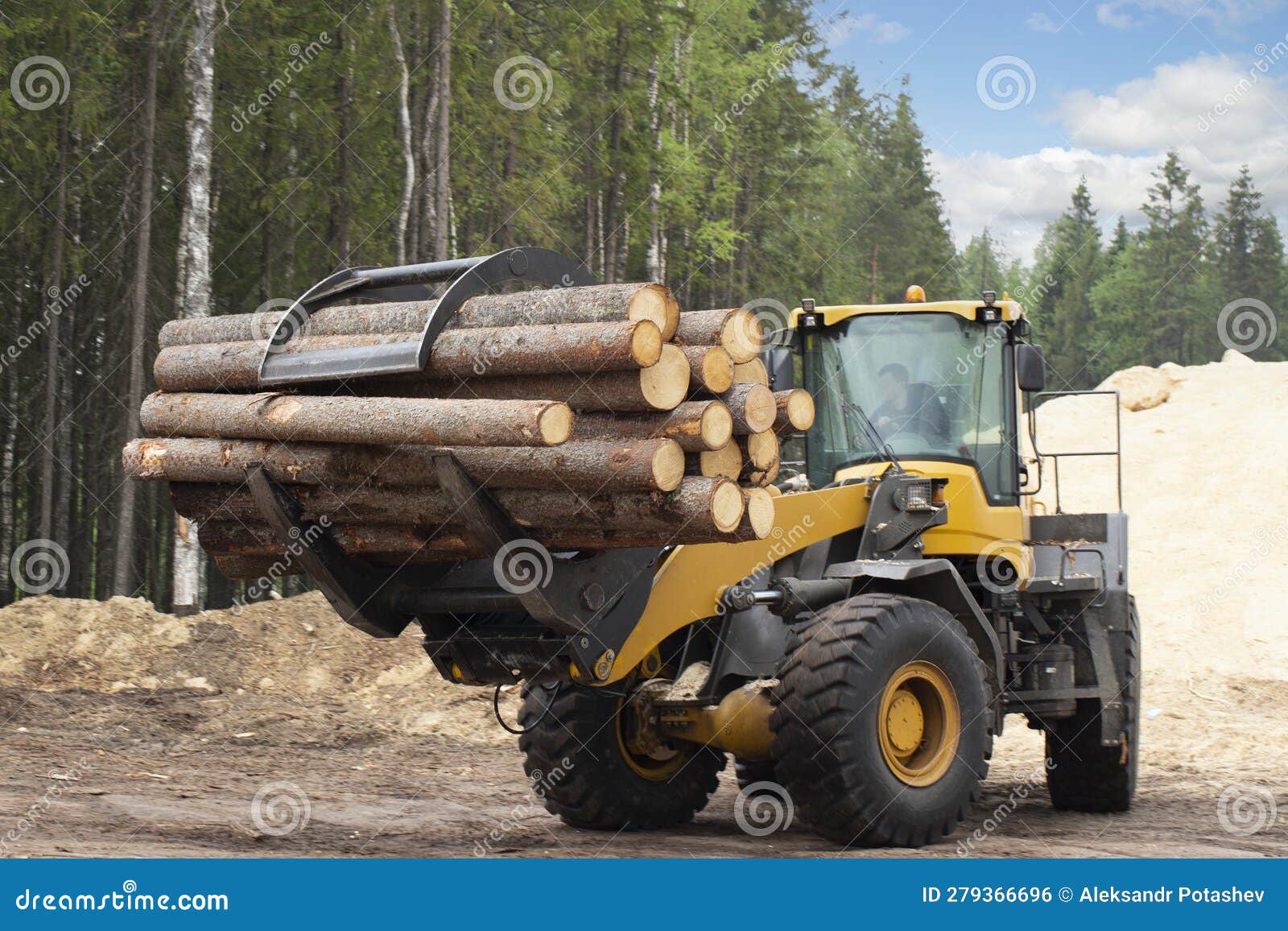 Loading Logs with a Special Loader.Timber Products Warehouse on a ...