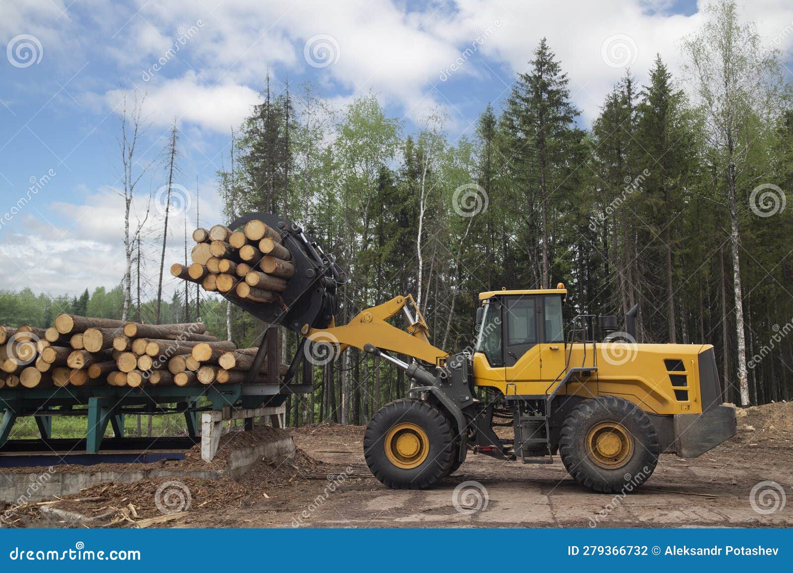 Loading Logs with a Special Loader.Timber Products Warehouse on a ...