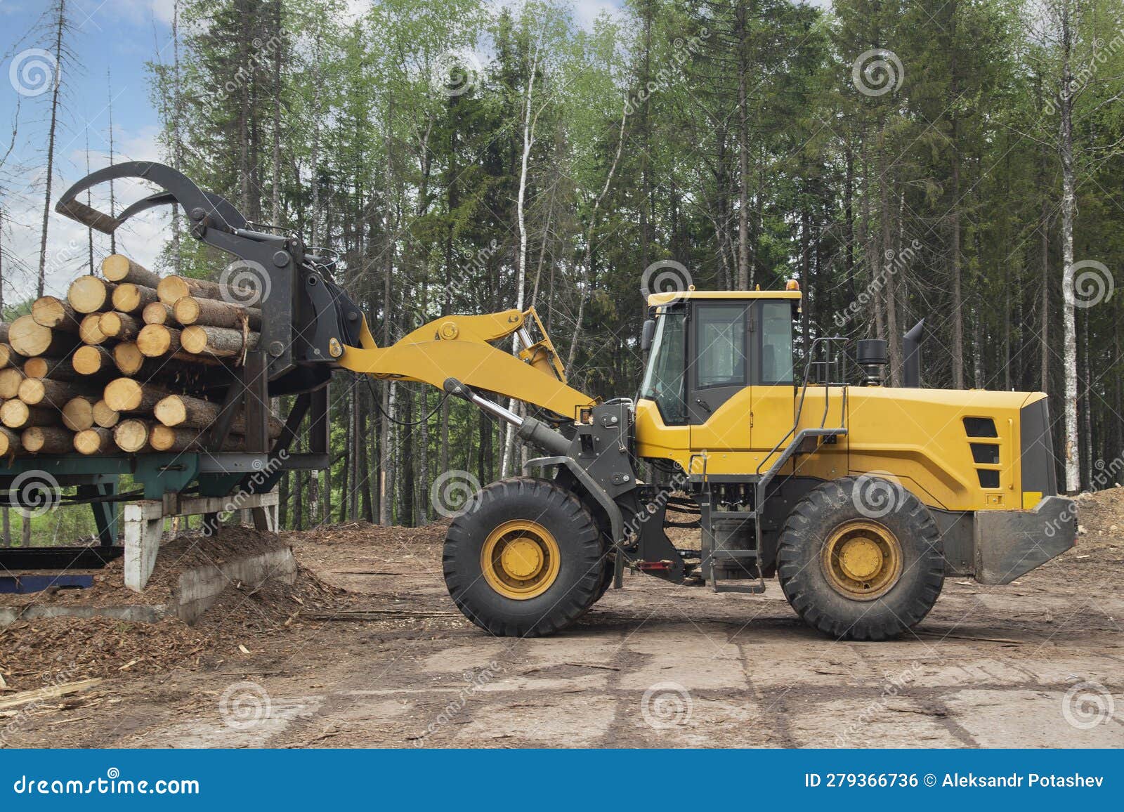 Loading Logs with a Special Loader.Timber Products Warehouse on a ...