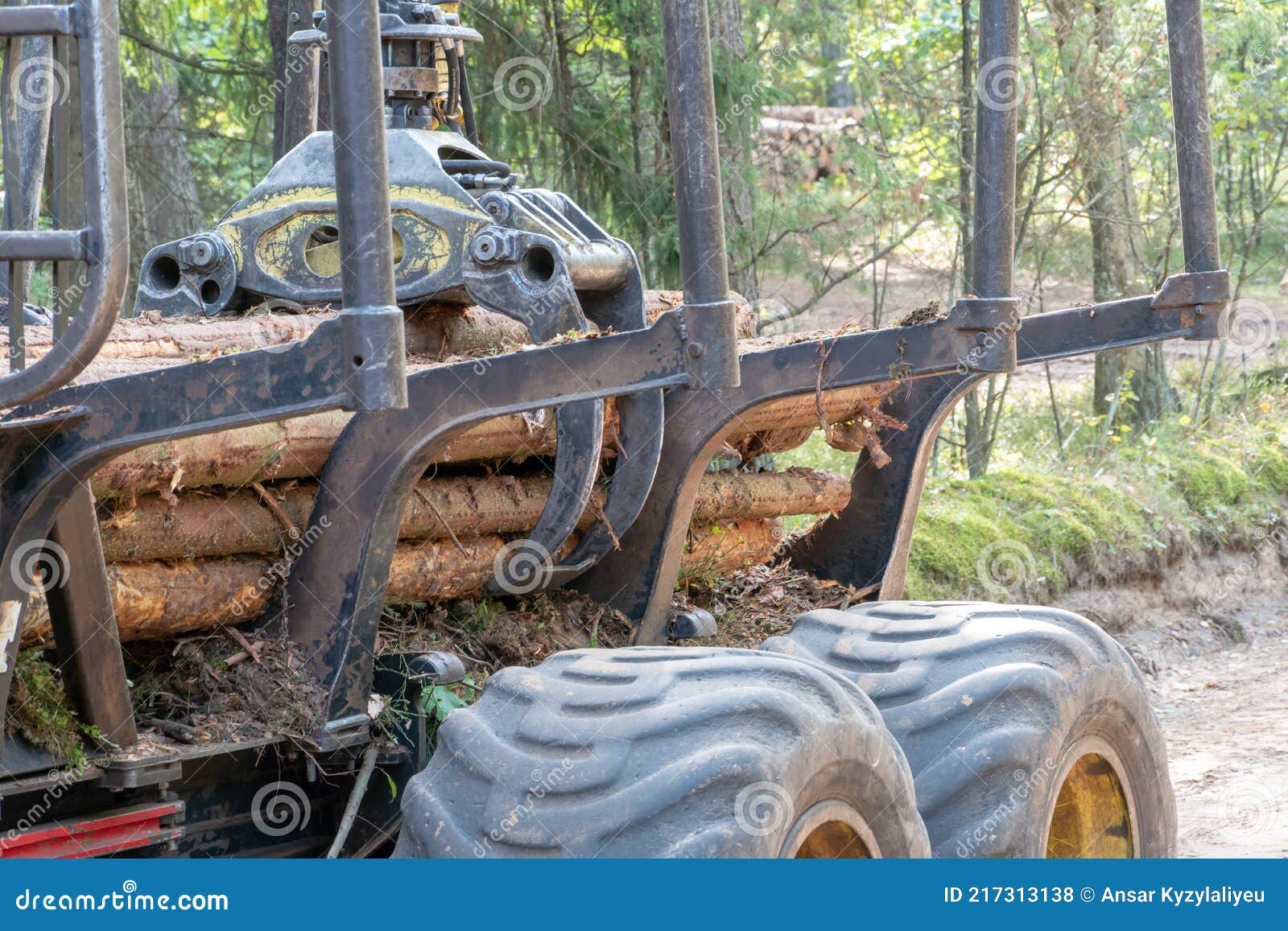 Loading Logs on a Truck Trailer Using a Tractor Loader with a Grab ...