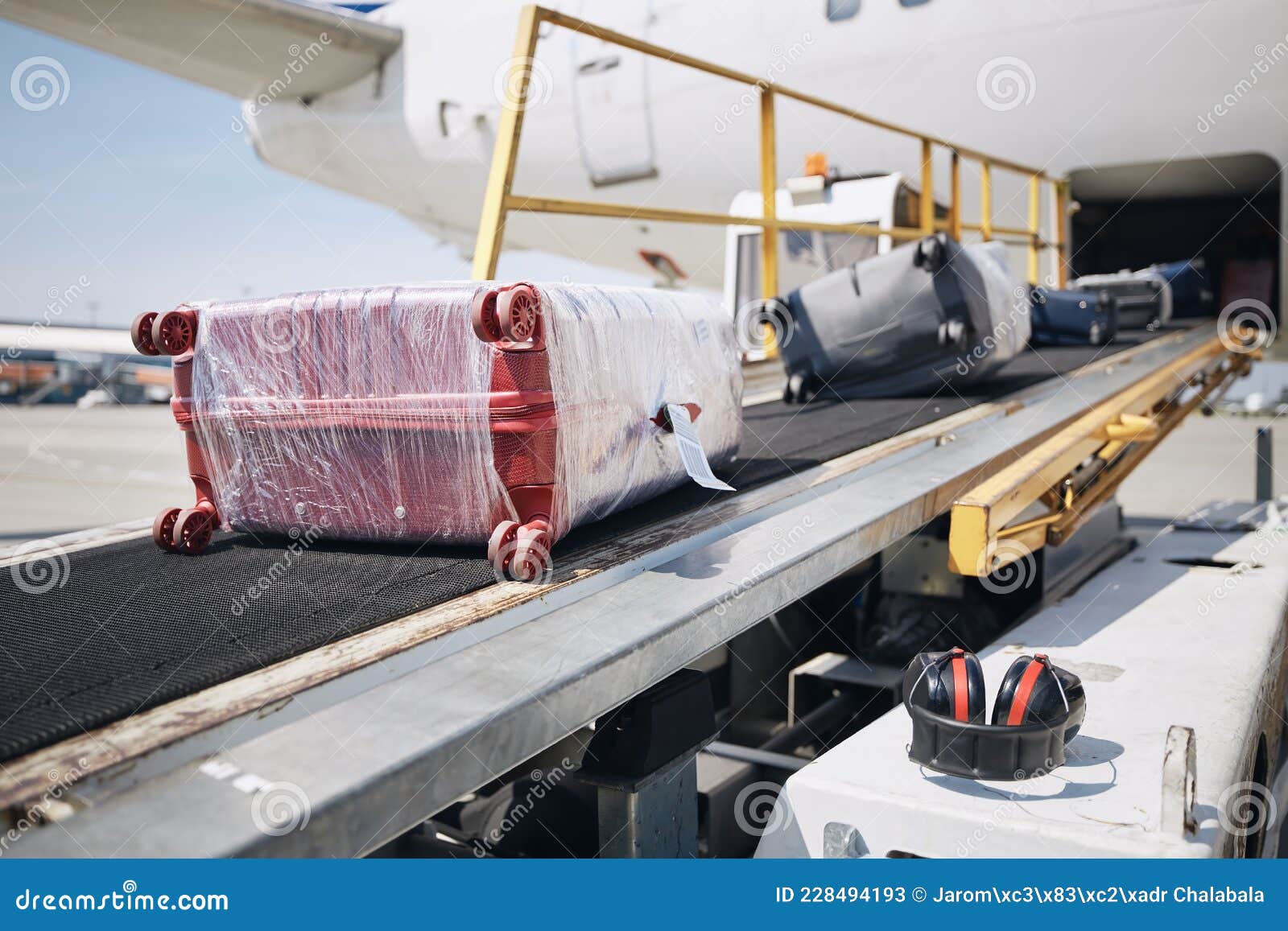Loading of Luggage To Airplane Stock Image - Image of business, color ...