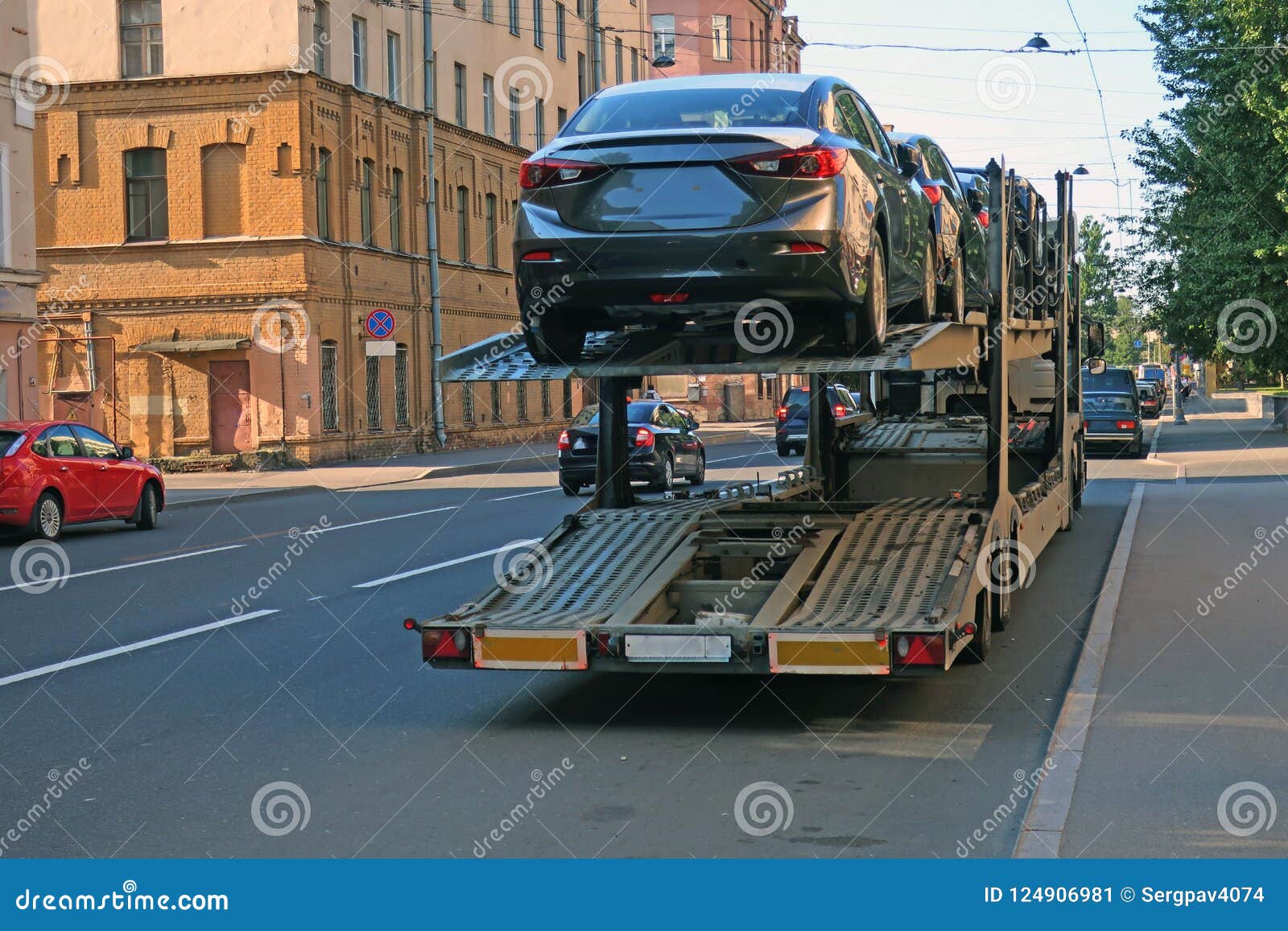 Loading of New Cars Onto a Road Train Stock Image - Image of ...