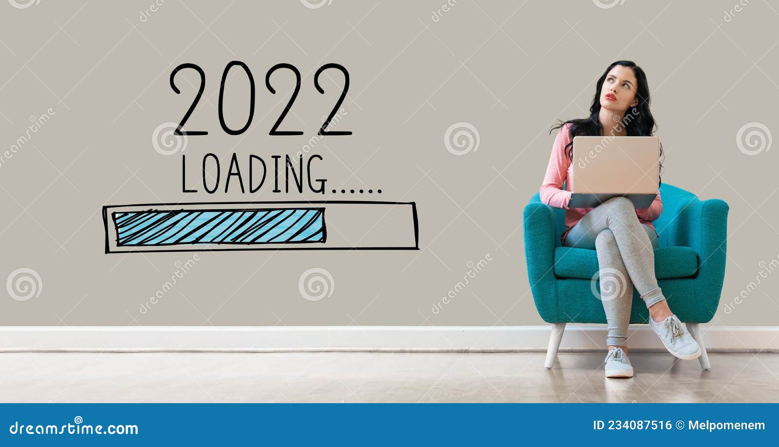 Loading New Year 2022 with Woman Using a Laptop Stock Photo - Image of ...