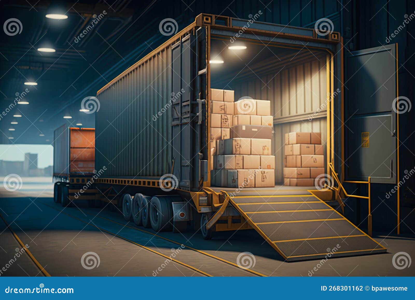 Loading Packages and Boxes on a Truck Cargo Container with Open Back ...