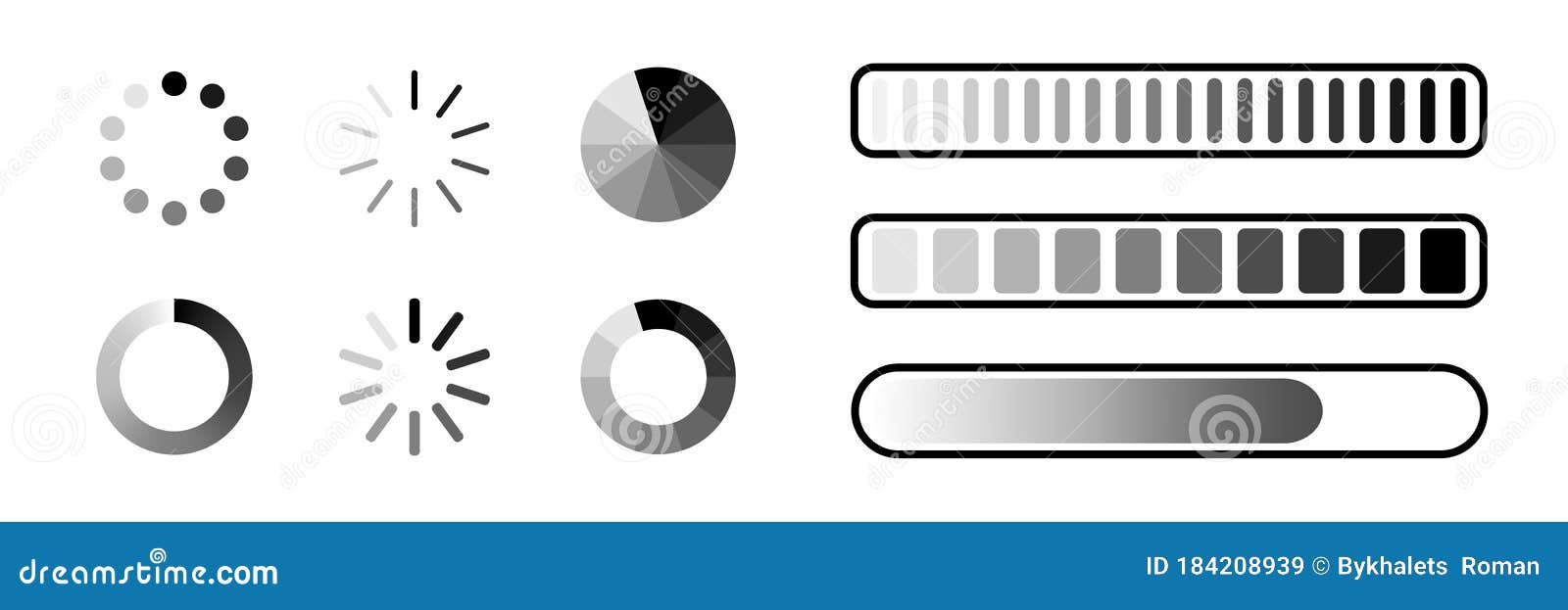 Loading Process Bar Vector Isolated Elements on White Backgroud. Vector ...