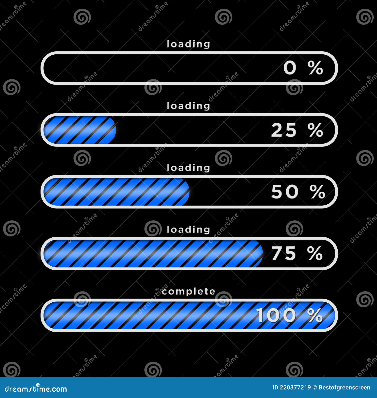 Loading Process Overview - Blue Loading Bars with Different Progress ...
