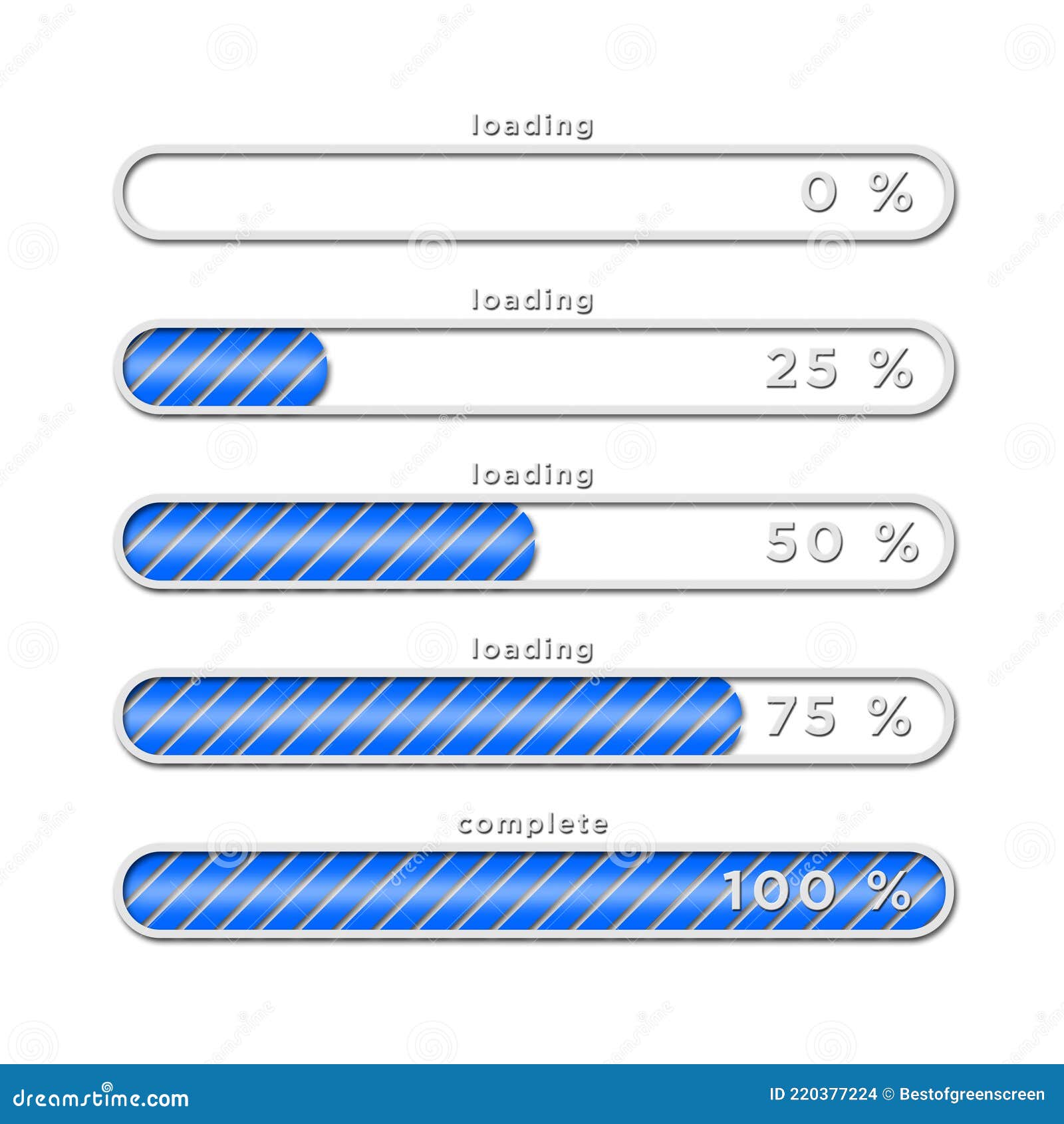 Loading Process Overview - Blue Loading Bars with Different Progress ...