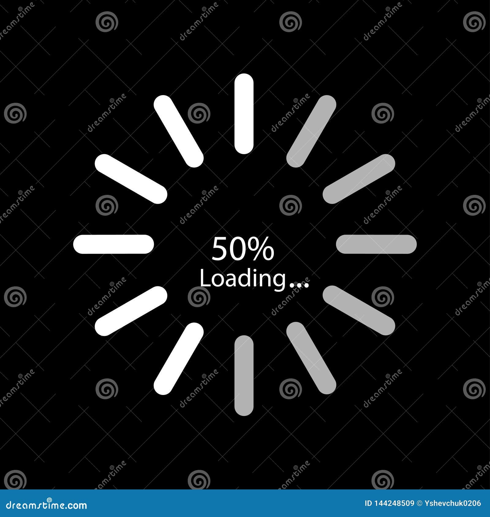 Loading Progress Bar. Circle Shape. 50 Loading. Black Background ...