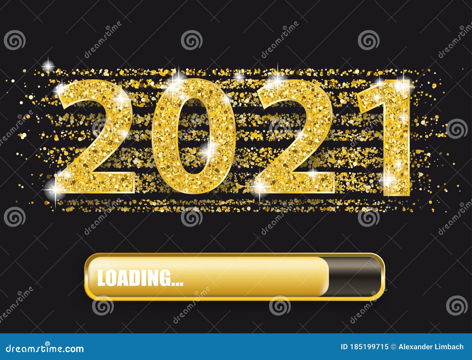 2021 Loading Progress Bar Golden Confetti Night Cartoon Vector ...