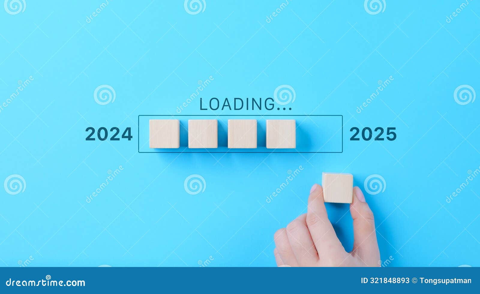 Loading Progress Bar from 2024 To 2025 with Wooden Blocks. a Hand ...