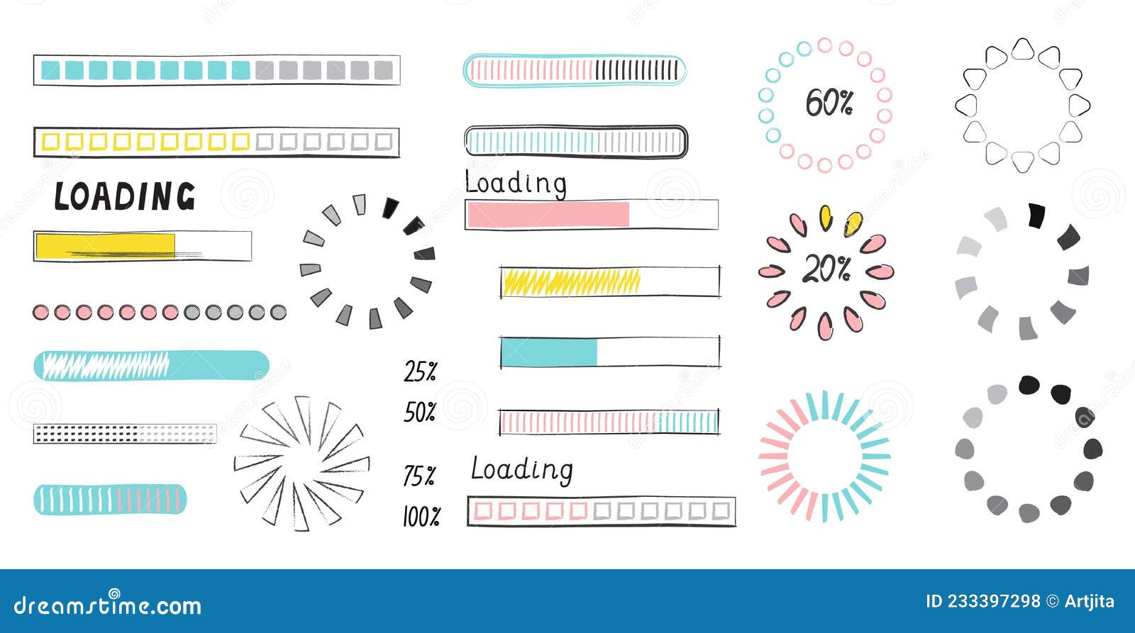 Loading Progress Bar Vector Style In Doodle Style Updated Progress