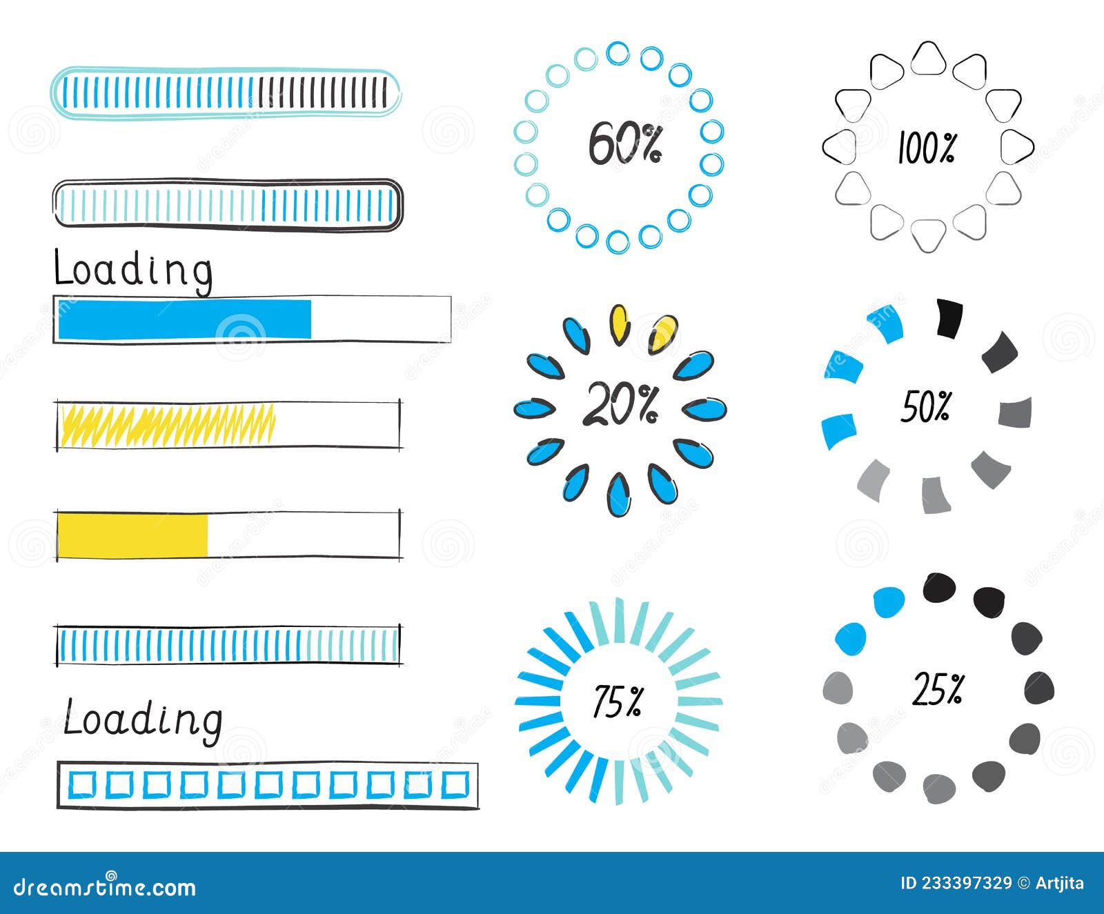 Loading Progress Bar Vector Style In Doodle Style. Updated Progress ... Loading Progress Bar Vector Style In Doodle Style. Updated Progress ...
