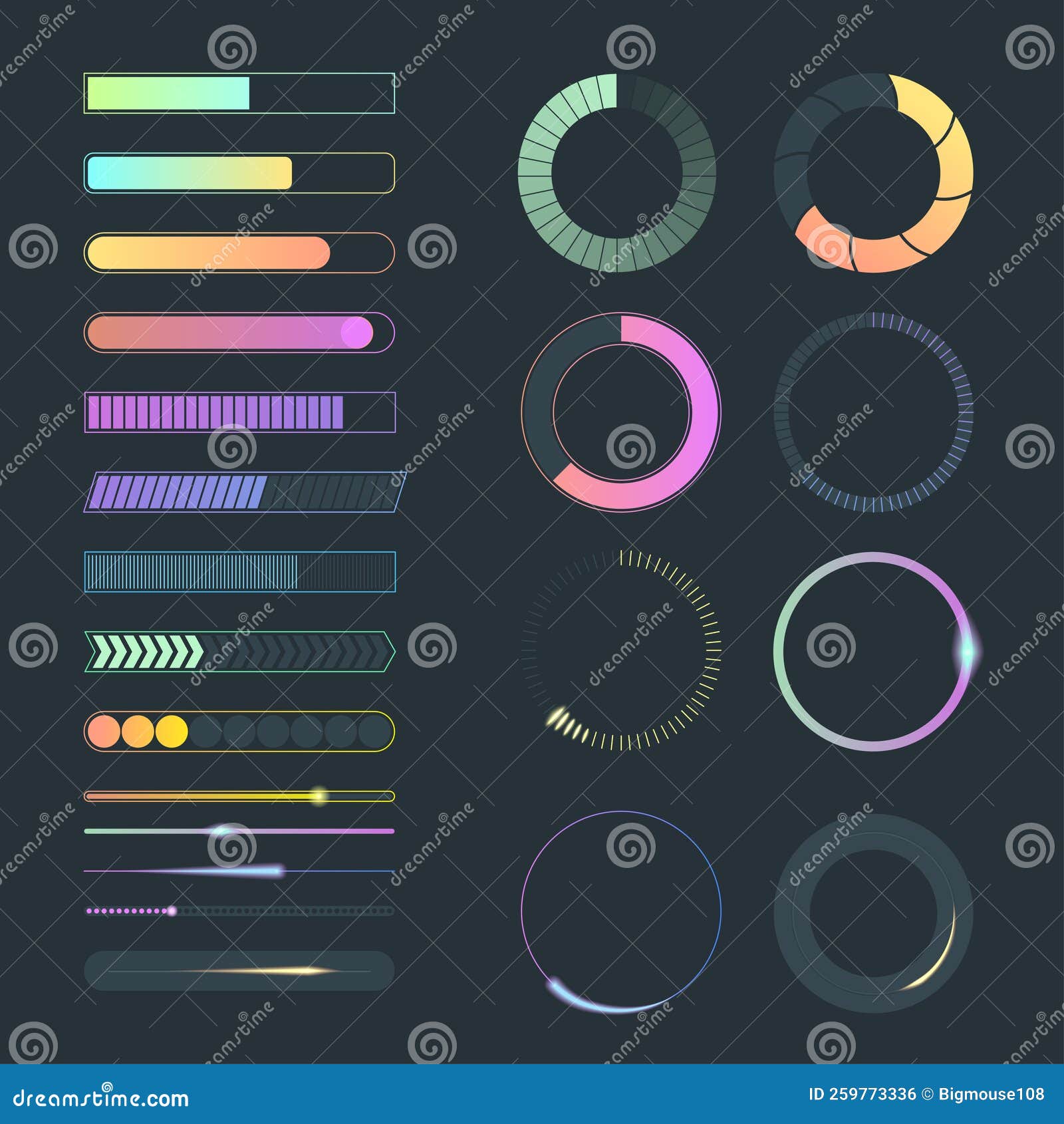 Loading Progress Bars Signs Thin Line Icons Set. Vector Stock Vector ...