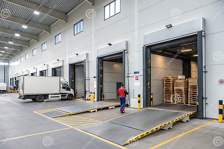 Loading Ramp Doors at Distribution Center. Modern Logistics Center ...