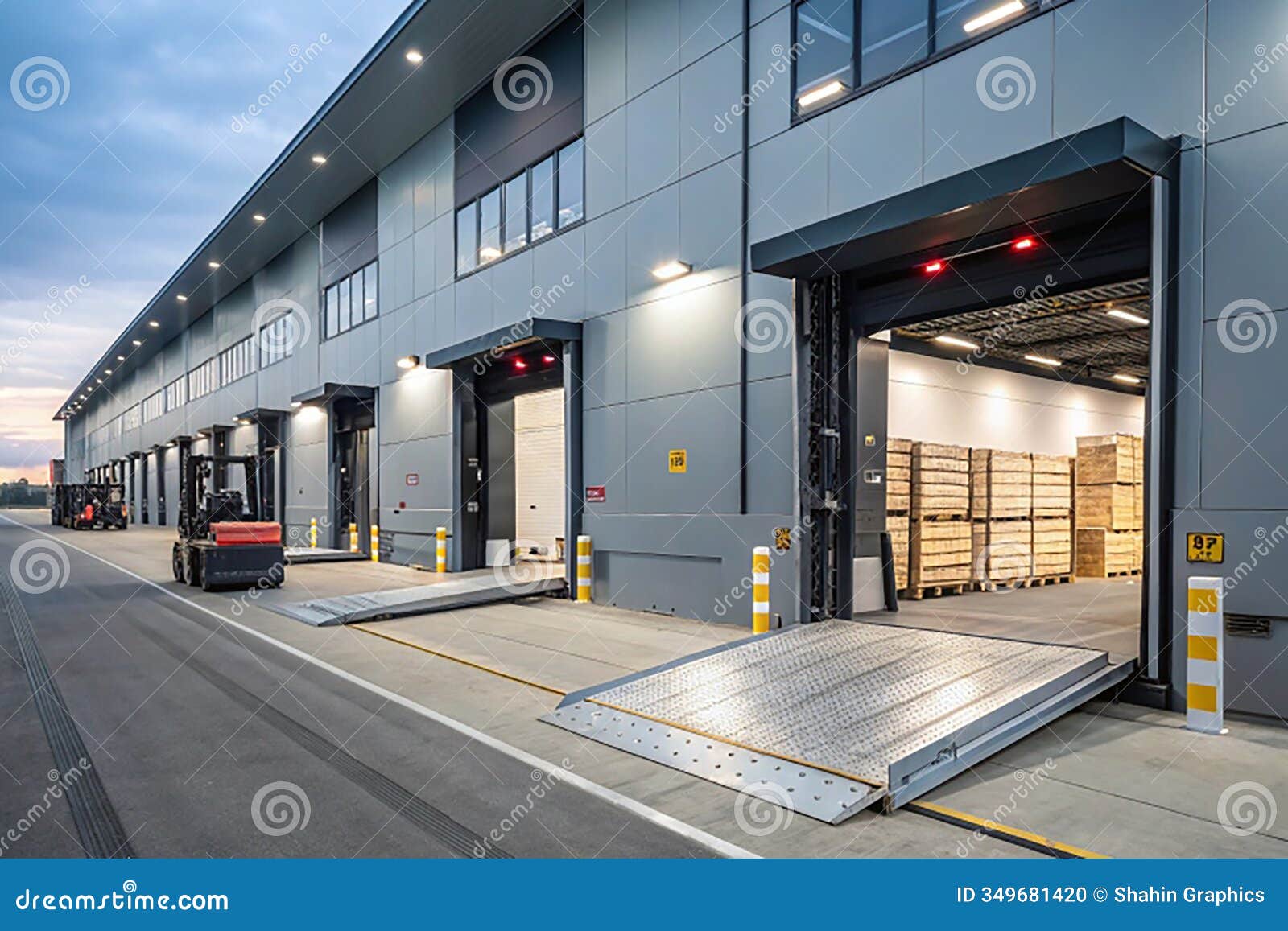 Loading Ramp Doors at Distribution Center. Modern Logistics Center ...