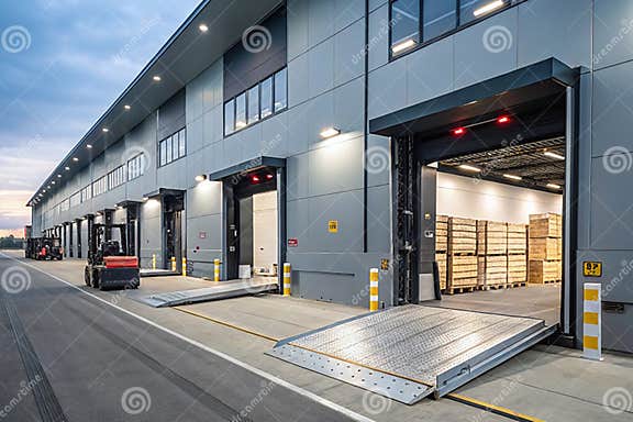 Loading Ramp Doors at Distribution Center. Modern Logistics Center ...